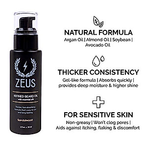 ZEUS Deluxe Beard Wash & Care Set – With Beard Wash, Refined Beard Oil & Palm Beard Brush (Sandalwood)