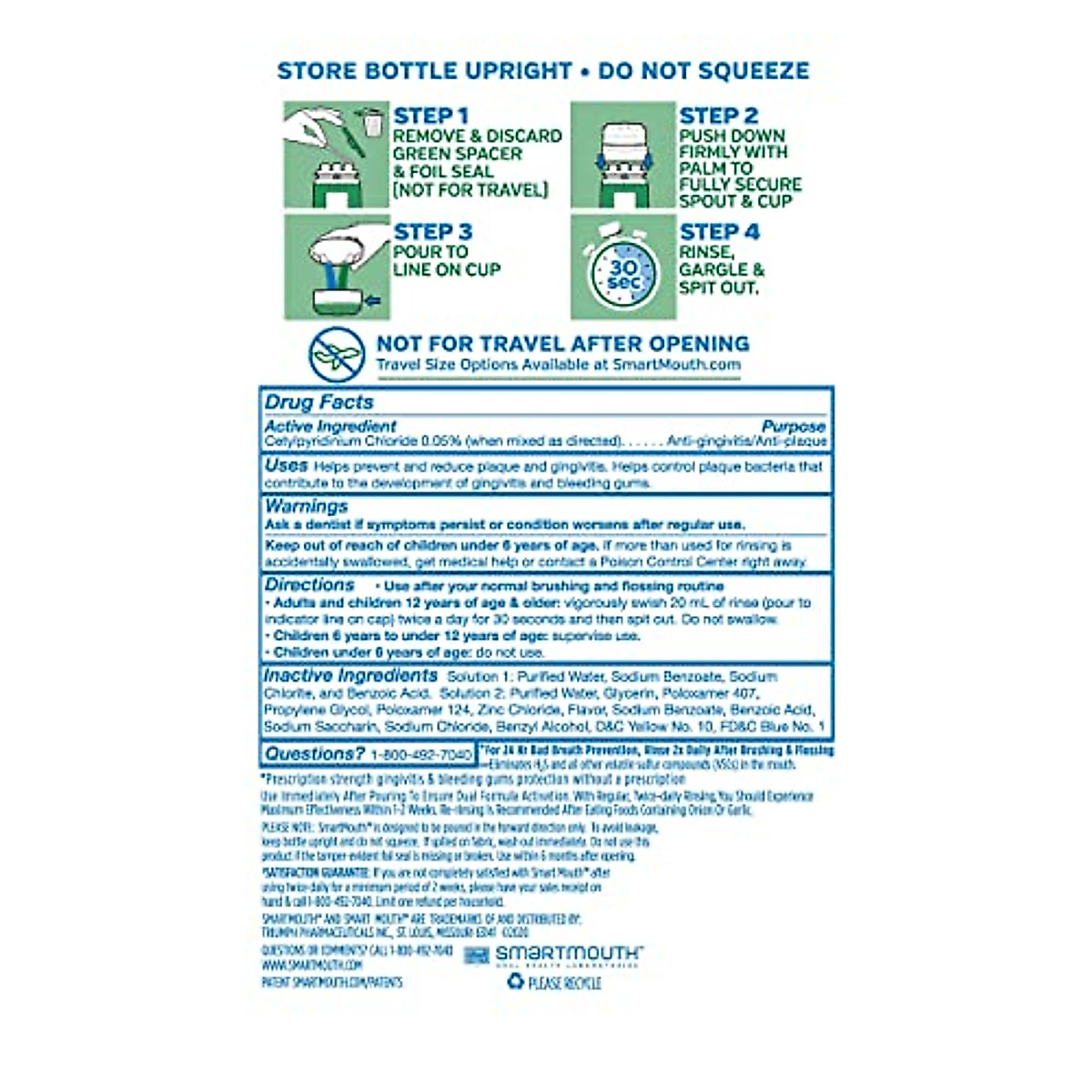 SmartMouth Activated Dry Mouth, Clinical DDS & Original Mouthwash, Mint, 16 fl oz Each