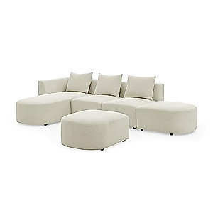 Free Combination Upholstered Reversible Modular Sectional Sofa,Rearrangeable L-Shaped Corner Cloud Deep Sofá with Left Side Chaise,Ottoman and Waist Pillows for Living Room Office Furniture Set