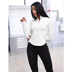 UANEO Workout Tops for Women Cropped Workout Jackets for Women Yoga Athletic Jacket (White-S)