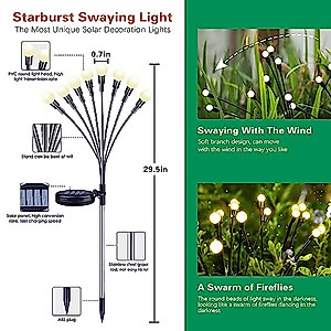 Firefly Solar Garden Lights Outdoor: 4 Pack Solar Firefly Lights Waterproof Lights, 8LED Vibrant Firefly Starburst Swaying Lights,Solar Powered Firefly Lights Applicable to Decoration Planter Outdoor