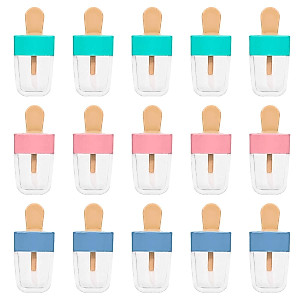 JOLLYSTYLE 15PCS Lip Gloss Tubes - Pink Green Blue Ice Cream Shape Lip Gloss Containers Empty - Refillable Clear Lipgloss/Lip Balm Containers for Girls Women DIY Cosmetics