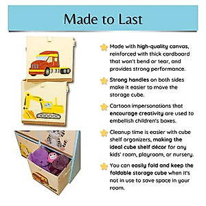 Product 4 Kids - Washable Toy Box Storage Cube, Canvas Toy Chest Organizer Foldable Kids Toy Storage Organizers for Child's Bedroom or Playroom -13x13x13 Inch (Truck+ Excavator)