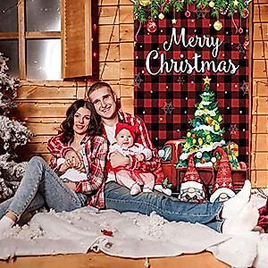 Tiamon Christmas Gnome Door Cover Xmas Red Truck Buffalo Plaid Door Cover Banner Merry Christmas Backdrop Door Cover Decoration for Winter Holiday Party Supplies, 70.9 x 35.4 Inches