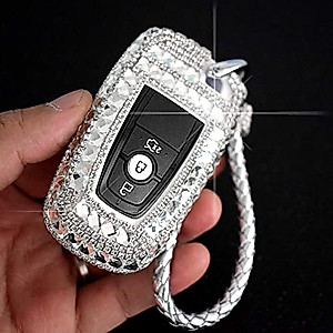 GeeGeeTop Car Key Case Key Shell Fob Key Cover Key Chain Lady Key Ring with Bling Diamond Crystals for Ford Mondeo Edge Mustang Keyless Entry Remote Control Smart Key