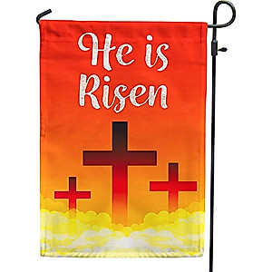 PAMBO He is Risen Religious Easter Garden Flags Burlap Vertical Double Sided, Cross Yard Outside Decoration 12x18 Inch
