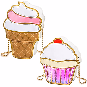 2 Pieces Cupcake Ice Cream Crossbody Handbag Cupcake PU Crossbody Shoulder Bag Ice-cream Crossbody Small Purse Cell Phone Shoulder Bag for Girls Women