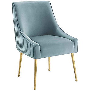 Modway Discern Pleated Back Upholstered Performance Velvet Dining Chair, Light Blue