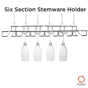 Kitchen Details Stemware Drying Rack | Hanging Wine Glass Holder | Under Cabinet Mount | Holds 18 Glasses | Prevents Water Marks | Kitchen Storage & Organization | Chrome