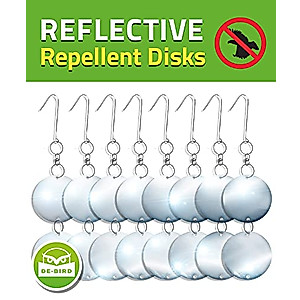 De-Bird Bundle Includes: Scare Tape - Reflective Tape and 8 pk Reflective Repellent Disks to Keep Away Woodpecker, Pigeons, and Protect Plants & Fruit Trees