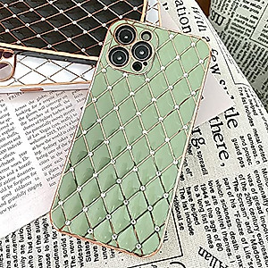 BOGUT Compatible with iPhone 12 Pro Max Case for Women Girls, Glittering Luxury Gold Line Design, Lattice Pattern with Diamond Plating, Shockproof Soft Silicone Cover (6.7")-Green