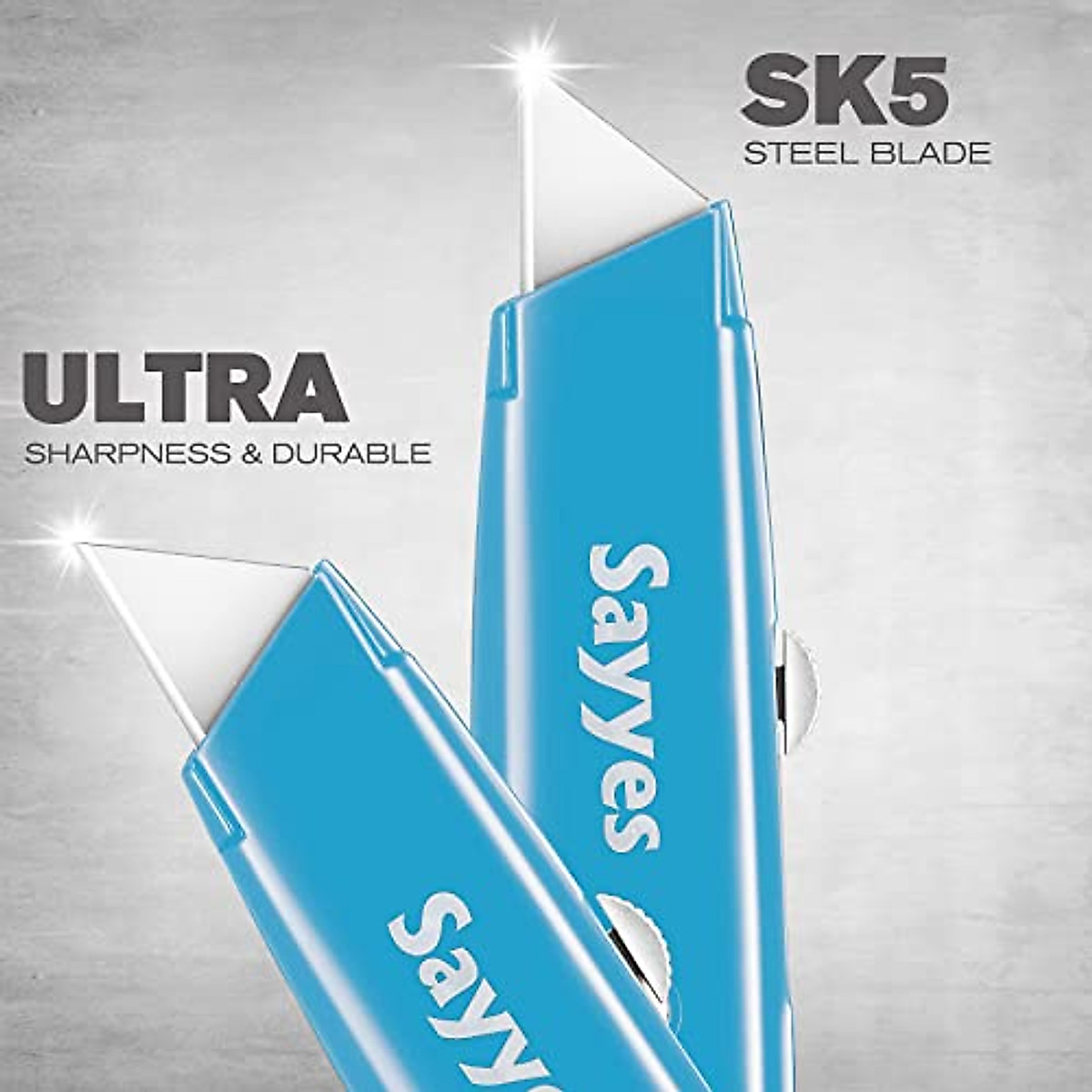 sayyes 12-Pack Box Cutter, Aluminum Durable Retractable Utility Knife with 60-Piece SK5 Blades, Box Cutter for Ropes, Boxes, Plastics, DIY