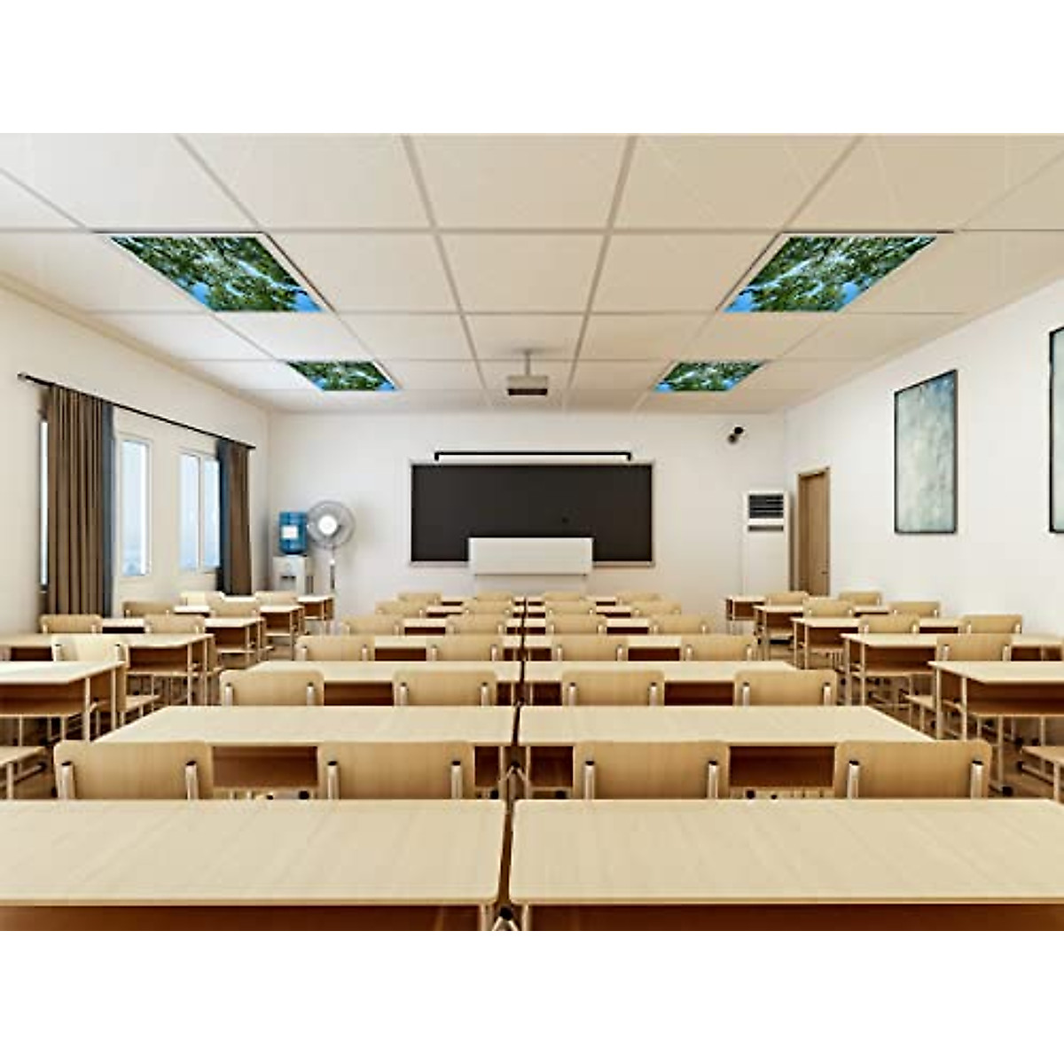 ShadeMAGIC - 4 Pack - Fluorescent Light Covers - 2x4 Film Insert for Ceiling Light Diffuser Panels - Tree Design - Classrooms and Offices - Decorative Lighting