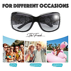 The Fresh Trendy Classic Women Hot Fashion Rhinestones Sunglasses with Gift Box (L702-Crystal Black/Floral Eyewear, Grey Gradient)