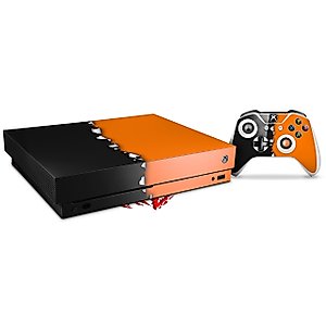 WraptorSkinz Decal Vinyl Skin Wrap Compatible with Xbox One X Console and Controller - Ripped Colors Black Orange