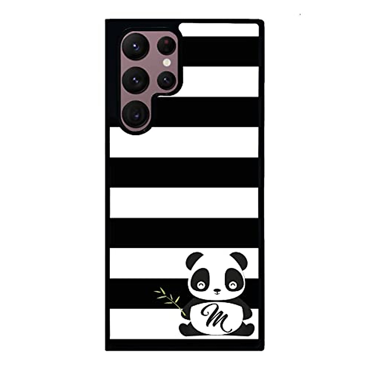 Panda Bear Personalized Initial Black Rubber Phone Case Compatible With Samsung Galaxy S23 S23+ Ultra S22 S22+ S21 S21FE S21+ S20FE S20+ S20 Note 20 S10 S10+ S10e
