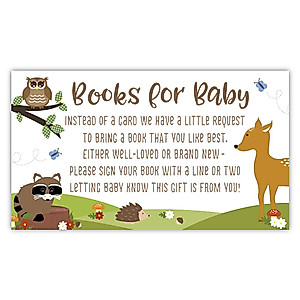 50 Count - Books for Baby Request Cards - Woodland Animals Baby Shower