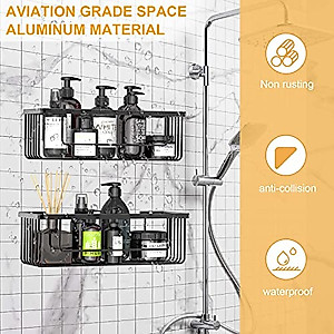 Scnvo Shower Caddy Organizer Storage Rack, Adhesive Rustproof Shower Basket Wall Mount Bathroom Inside Shower Wall Shelf for Bathroom Kitchen