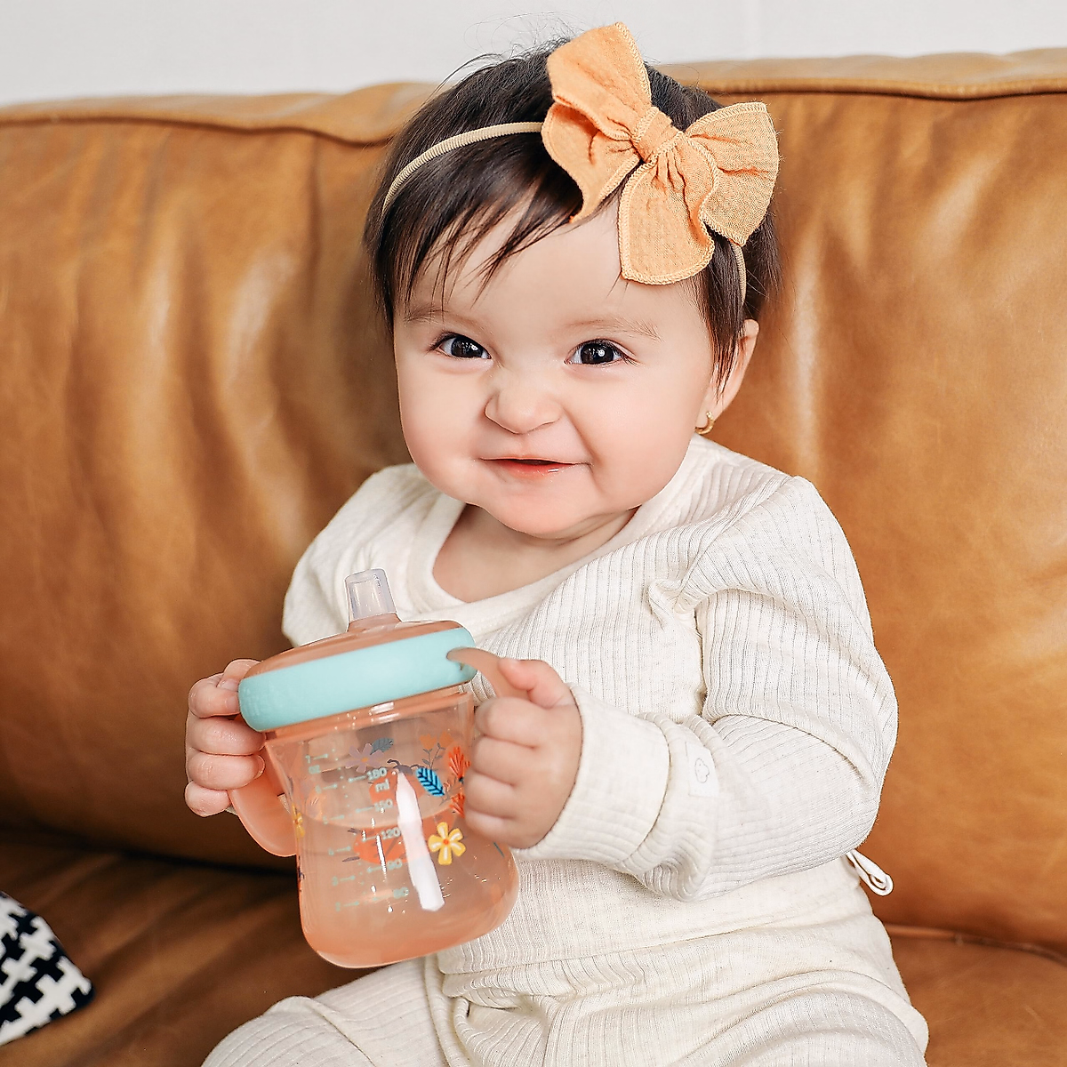 The First Years - Soft Spout Sippy Cup - Toddler Trainer Cup for 6+ Months -with Handles and Leak Proof Lid - 7 Oz - Floral Ladybug Print - 2 Count