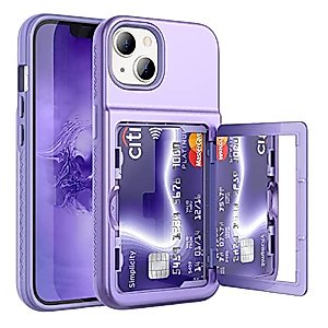 WeLoveCase for iPhone 13 / iPhone 14 Wallet Case with Credit Card Holder & Hidden Mirror, Two Layer Shockproof Heavy Duty Protection Cover Protective Case for iPhone 13/14 6.1 Inch - Light Purple