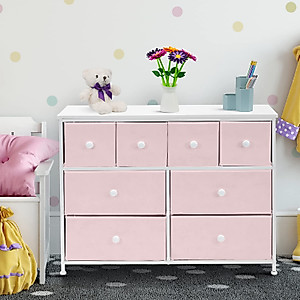 Sorbus Fabric Dresser for Kids Bedroom - Chest of 8 Drawers, Storage Tower, Clothing Organizer, for Closet, for Playroom, for Nursery, Steel Frame, Fabric Bins - Knob Handle (Pastel Pink)