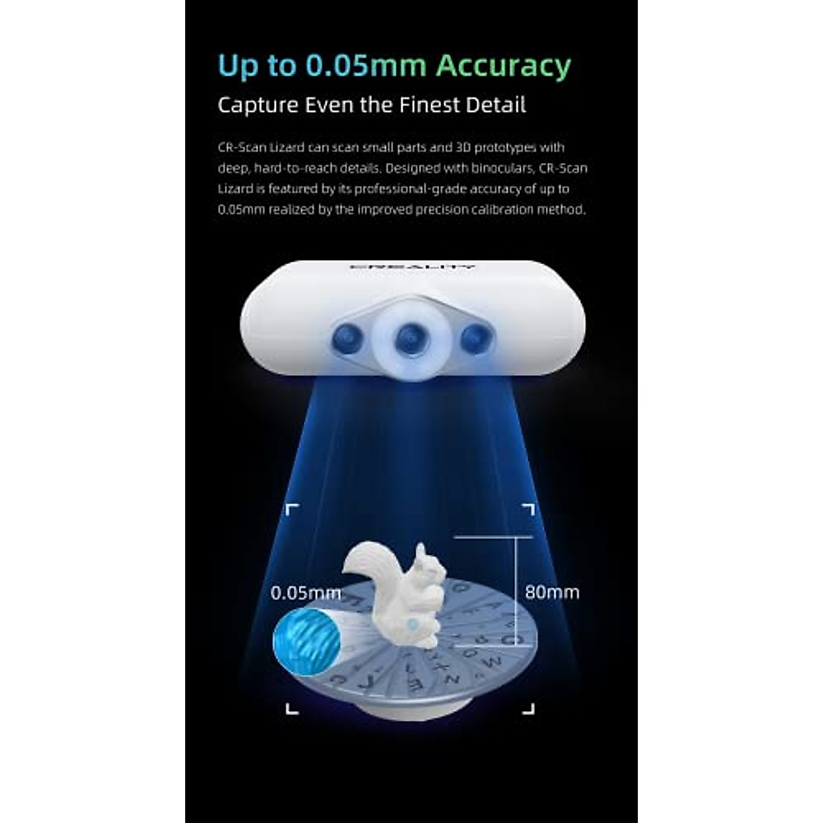 Creality 3D Scanner, Portable 3D Scanner, 3D Modeling 0.05mm Precision 10FPS Scanning Speed for 3D Printing Support Windows MAC OS System (CR-Scan Lizard Premium)