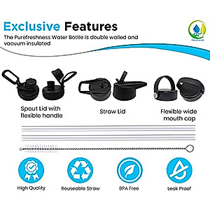 Water Bottle 18,22,32 OZ, 3 Lids, PUREFRESHNESS Leak Proof, Vacuum Insulated Stainless Steel Water Bottle, Double, Thermo Mug, Gym Sport Water Bottle, Hot&Cold Water Bottle (22 oz blue gradient))