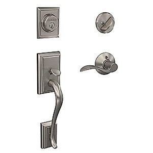 Schlage F60 V ADD 619 ACC Addison Front Entry Handleset with Accent Lever, Deadbolt Keyed 1 Side, Satin Nickel