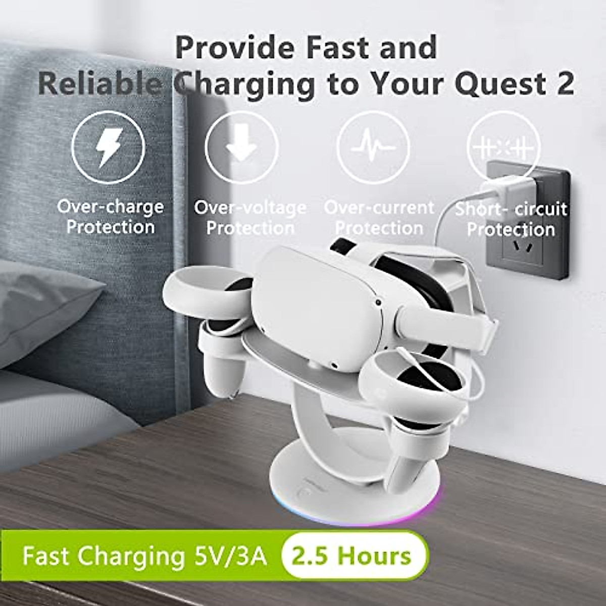 LanPavilion Charging Stand for Oculus Quest 2/Meta Quest 2 Headset, PSVR2 Controllers - Stylish Black Hole Design with RGB Lighting, Compatible with Quest 2, PS VR2, Meta Quest Pro, Pico 4