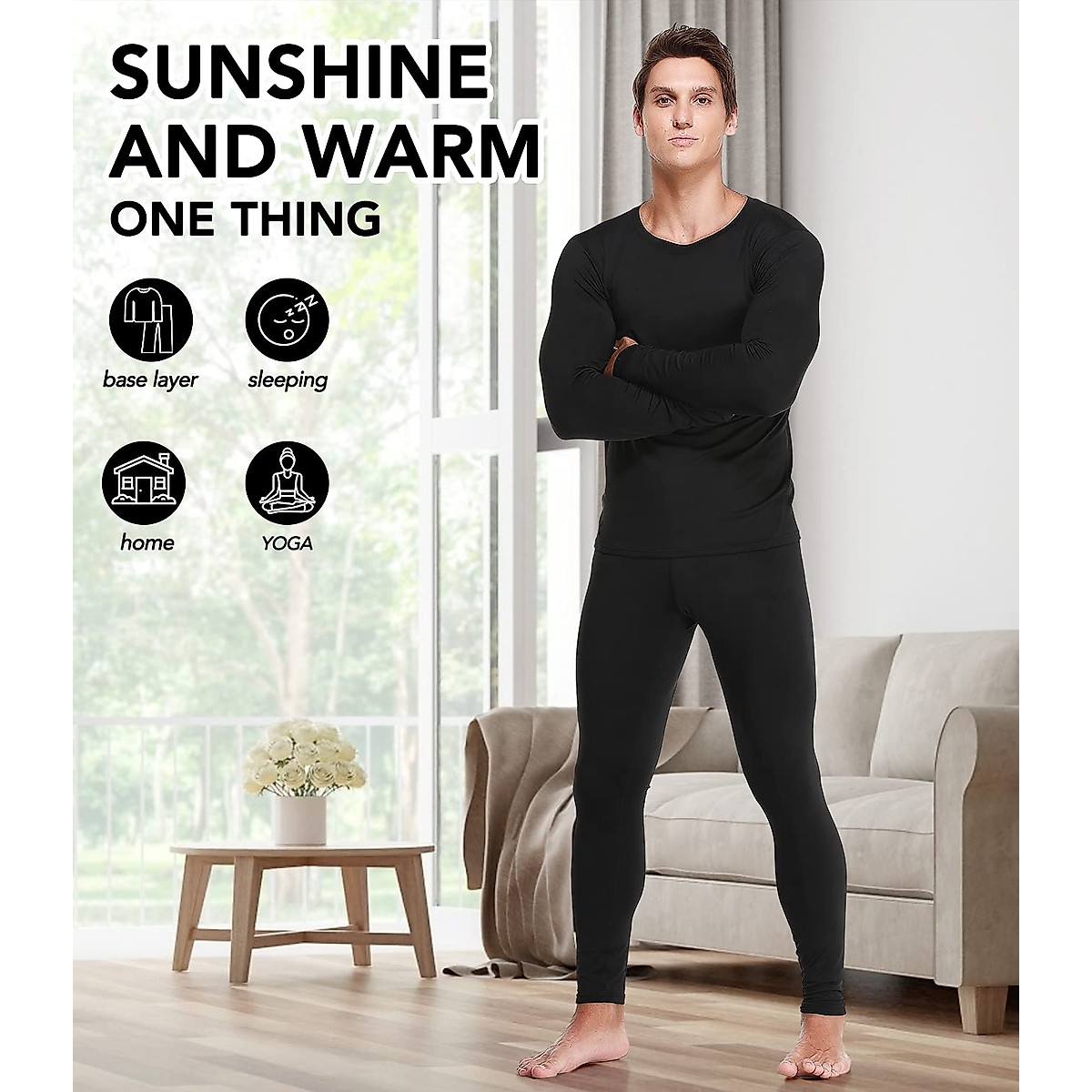 JZCreater Thermal Underwear for Men, Mens Long Johns Thermal Underwear Set, Winter Fleece Lined Base Layer Set for Cold Weather (Large, Black)