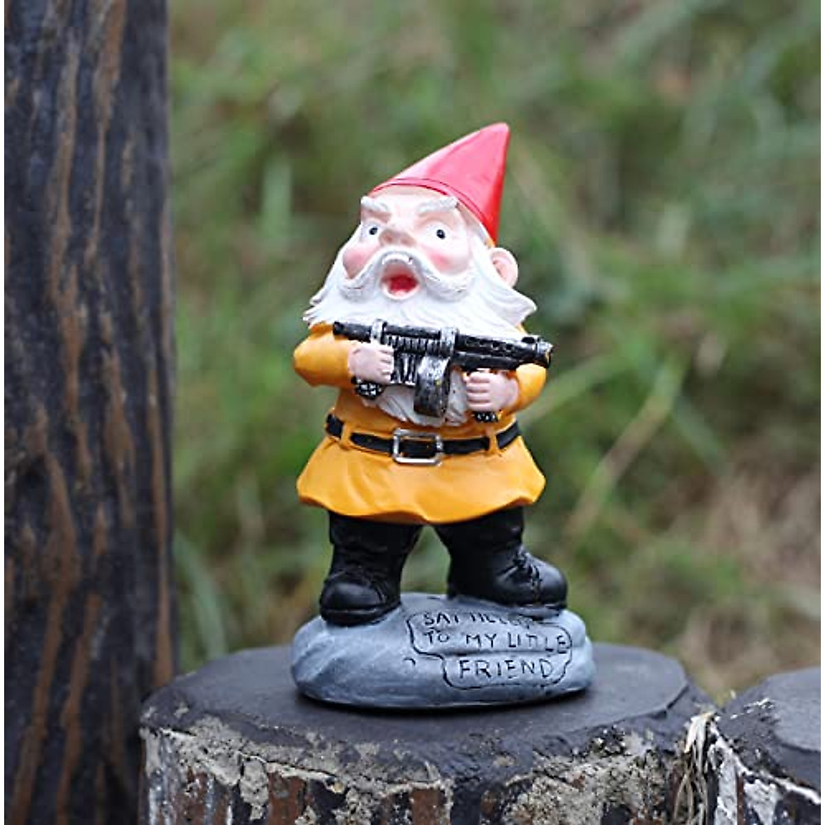 SHOWFEICAT Funny Garden Gnome with Gun Military Gnome Fighting Outdoor Indoor Lawn Statue Patio Porch Decoration