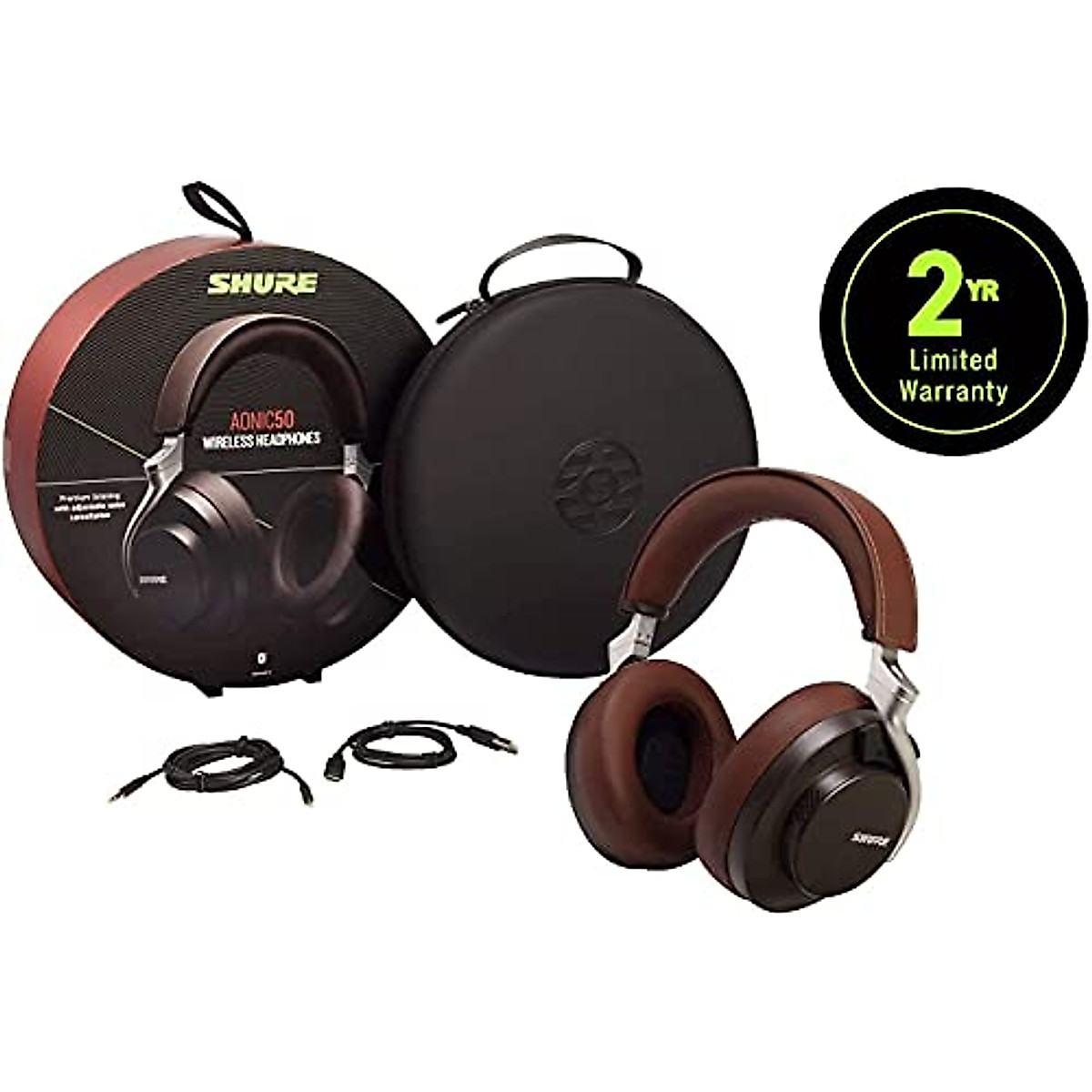 Shure AONIC 50 Wireless Noise Cancelling Headphones, Premium Studio-Quality Sound, Bluetooth 5 Wireless Technology, Comfort Fit Over Ear, 20 Hours Battery Life, Fingertip Controls - Brown