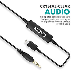 Movo TCB5 Male 3.5mm TRS Microphone Adapter Cable to Lightning Connector Compatible with Apple iPhone, iPad Smartphones and Tablets