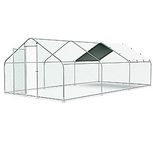Unovivy Large Metal Chicken Coop Run, Outdoor Walk-in Poultry Cage Hen Run House Rabbits with Waterproof Cover and Secure Lock for Outside, Backyard and Farm (9.8'Lx19.7'W x6.4'H)