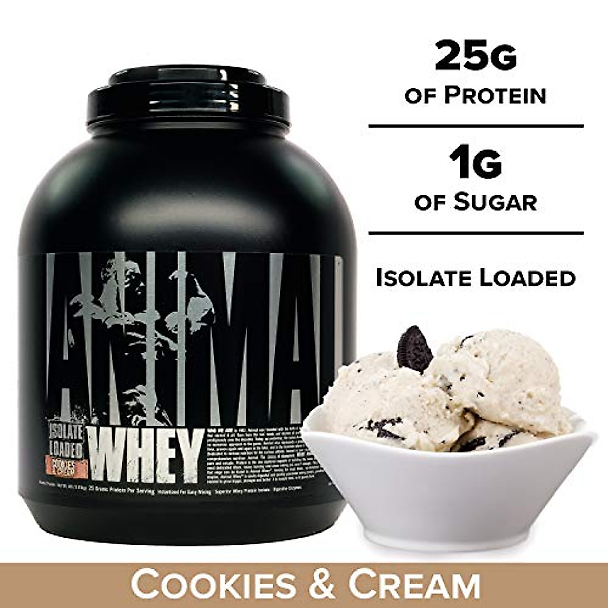 Animal Whey Isolate Protein Powder, Loaded for Post Workout and Recovery, Cookies & Cream, 4 Pound, 64 Oz