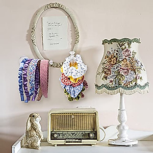 QUPIVA 4Pcs Headband Holder Stand Scrunchie Organizer, Girls Hair Accessories Organizer Storage for Headband Hairband Hair Ties, Acrylic Clear Glitter Adhesive Scrunchy Holder Scrunchie Tower Storage