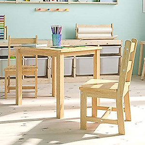EMMA + OLIVER Kids 3 Piece Solid Hardwood Table and Chair Set for Playroom, Kitchen - Natural
