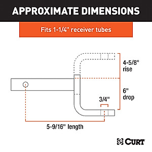 CURT 45028 Class 1 Trailer Hitch Ball Mount, Fits 1-1/4-Inch Receiver, 2,000 lbs, 3/4-Inch Hole, 6-Inch Drop, 4-5/8-Inch Rise , black