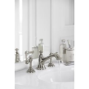 KOHLER K-72759-SN Artifacts Bathroom sink spout with Bell design, Less Handles, Vibrant Polished Nickel