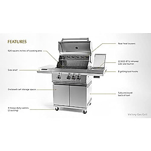 Victory 3-Burner Propane Gas Grill With Infrared Side Burner - BBQ-VCT3BSB-LP