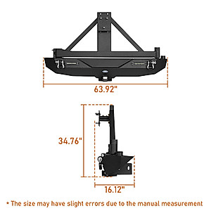 u-Box Front Bumper & Rear Bumper Combo for Jeep Wrangler JK 2007-2018 Textured Black Steel Bumper w/Spare Tire Carrier & 120W LED Light Bar & Receiver Hitch