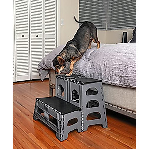 Bee Neat 2 Step Folding Step Stool for Pets and Dogs - Indoor Outdoor Foldable Pet Stairs Ideal for High Bed, Car, SUV & More – Collapsible Step Stool Ladder Supports 200lbs - Gray