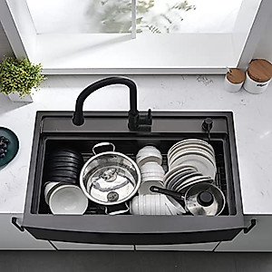 33 Inch Farmhouse Kitchen Sink Splash Guard Workstation Black - 33 inch Black Stainless Steel Apron Front Farmhouse Sink Workstation Kitchen Sink Single Bowl 16 Gauge Stainless Steel Farm Sink
