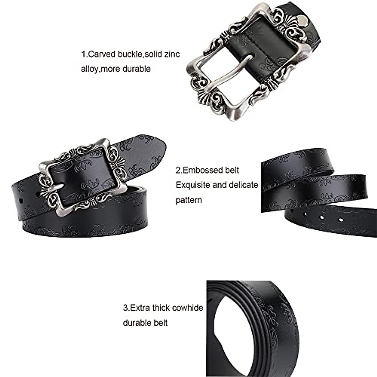 IWFTC Belt for Women Classic Women'Vintage Buckle Belt-Leather Adjustable Stylish Belt for Pants and Jeans (Black,100cm)