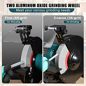 6" Variable Speed Bench Grinder, 1/2 HP Brushless Motor, Adjustable Eye Shield, LED Work Light, Cast Iron Base