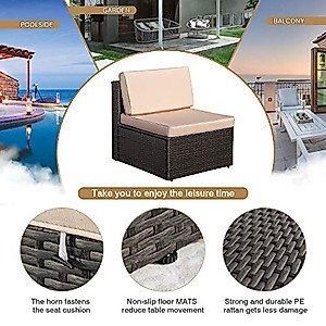 Homall 6 Pieces Furniture Outdoor Sectional Sofa All Weather PE Rattan Patio Conversation Set Manual Wicker Couch with Cushions and Glass Table, Beige