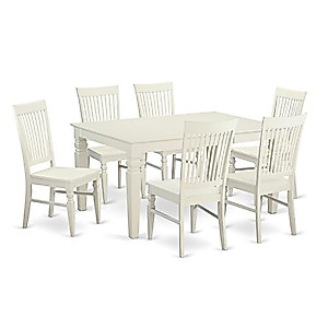 East West Furniture WEST7-WHI-W Weston 7 Piece Kitchen Set Consist of a Rectangle Room Table with Butterfly Leaf and 6 Dining Chairs, 42x60 Inch, Linen White