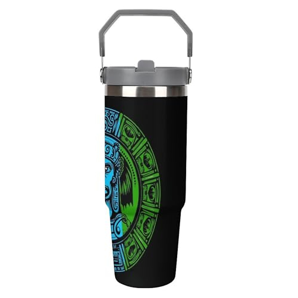 Colorful Aztec Calendar 30 OZ Insulated Tumblers with Handle And Straw Leakproof Vacuum Insulated Stainless Steel Water Bottle for Car Fishing Travel