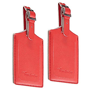 4 Pack Leather Luggage Travel Bag Tags by Travelambo Red