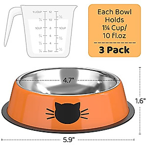 Legendog Cat Bowl Pet Bowl Stainless Steel Cat Food Water Bowl with Non-Slip Rubber Base Small Pet Bowl Cat Feeding Bowls Set of 3 (Multicolor)